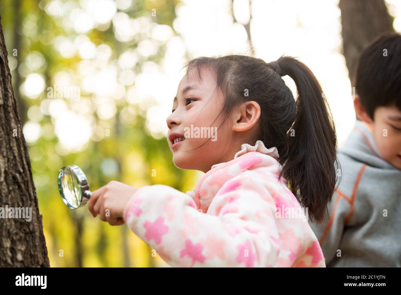 Girls tree magnifying glass hi-res stock photography and images - Alamy