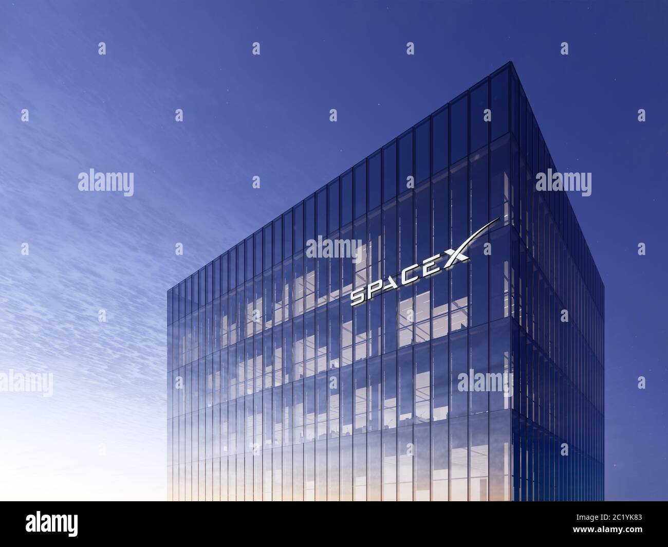 June 15, 2020, Editorial Use Only, 3D CGI. SpaceX Signage Logo on Top ...