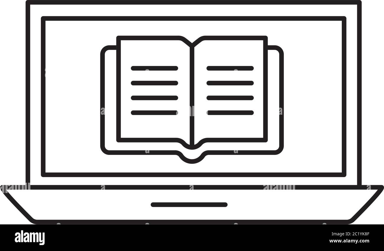 Ebook on laptop silhouette style icon design, Education online and ...