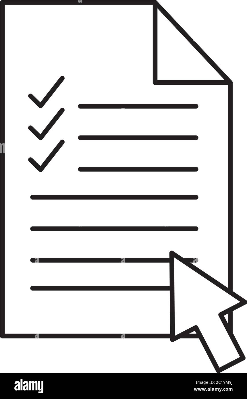 Document with check marks and cursor arrow silhouette style icon design, Data archive and ...