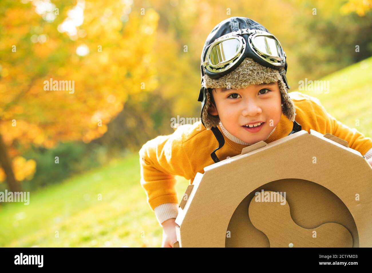 Happy little boy play to fly Stock Photo - Alamy