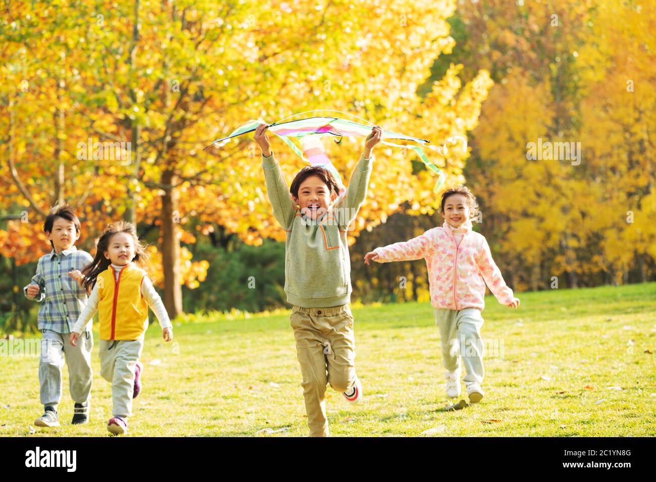 Children flying kites hi-res stock photography and images - Alamy