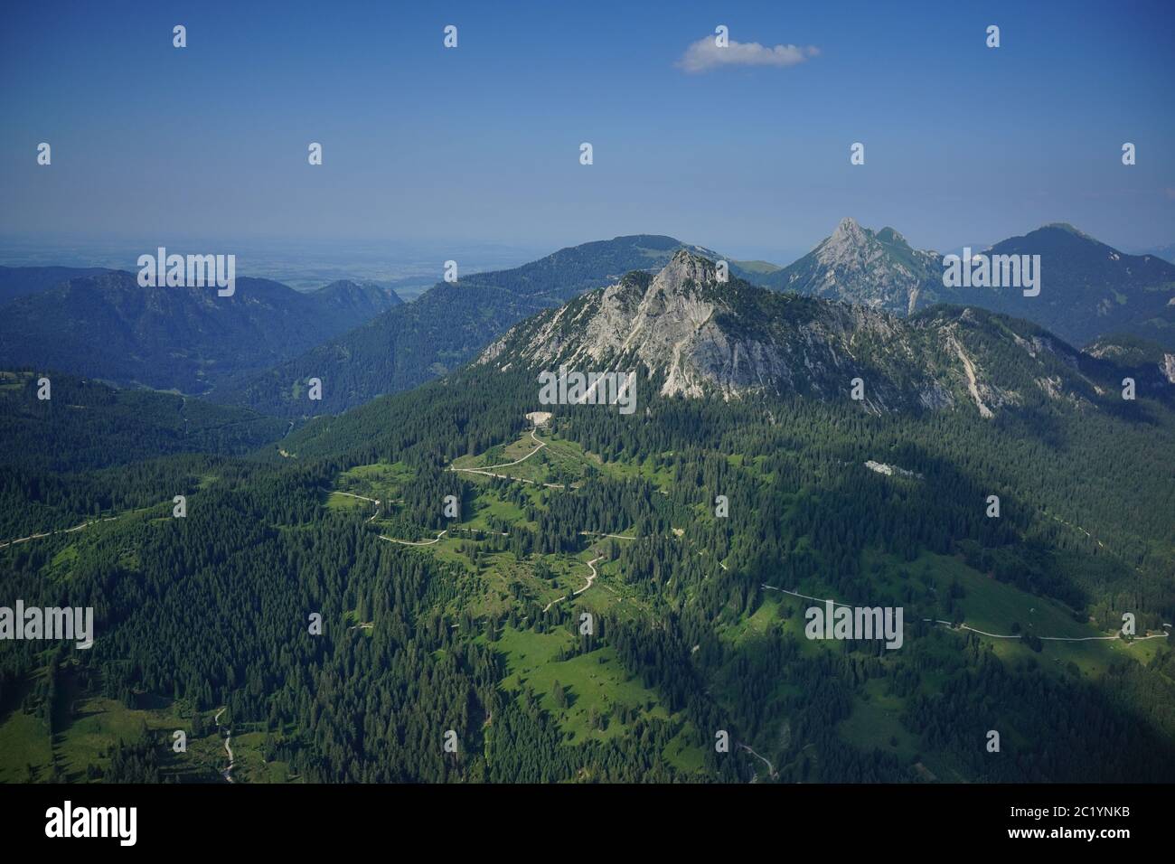 Aerial view of AllgÃ¤uer and Tyrolean mountains and valleys Stock Photo ...