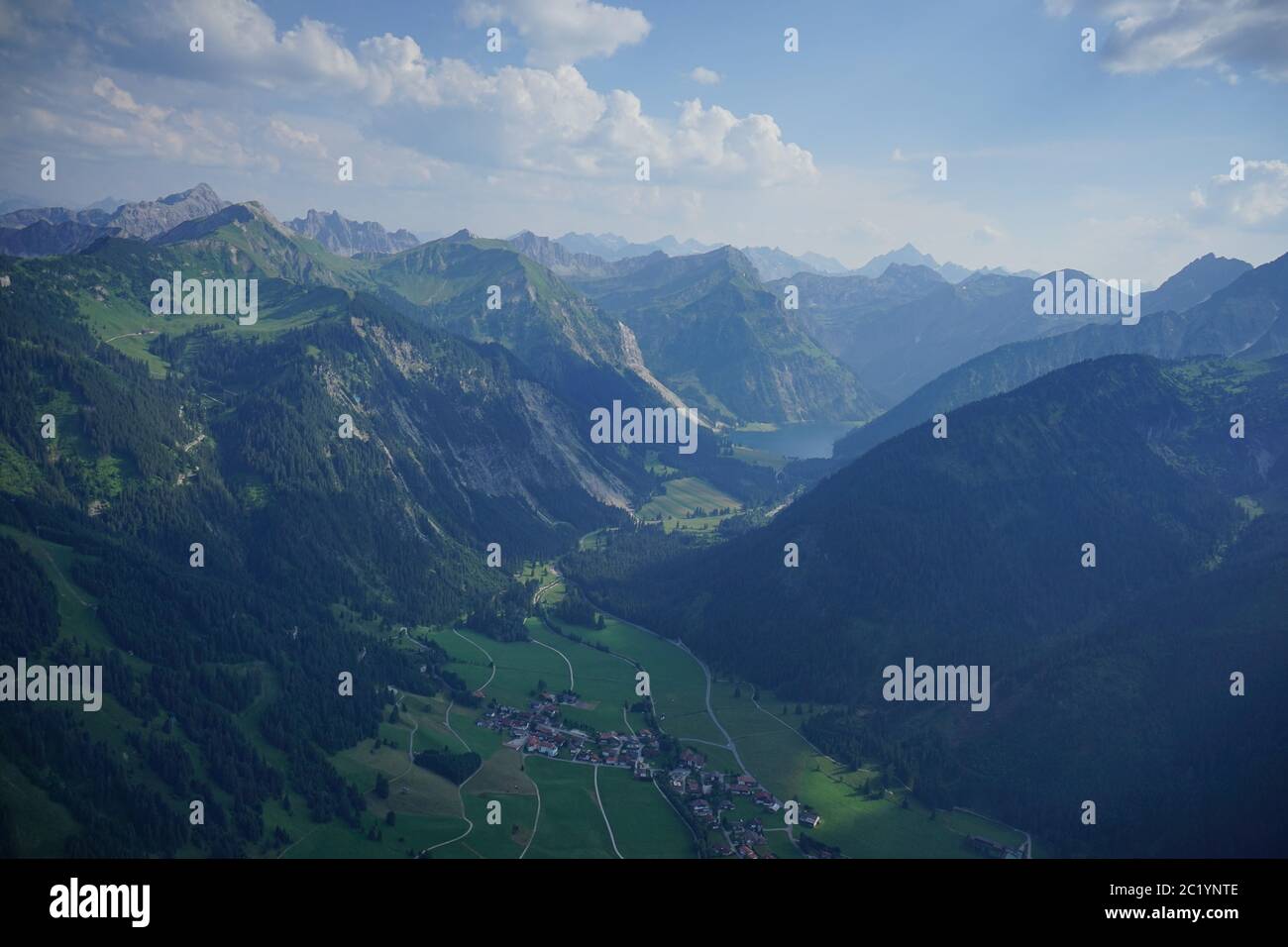 Aerial view of landscape in Tyrol / Austria with villages, lakes and ...