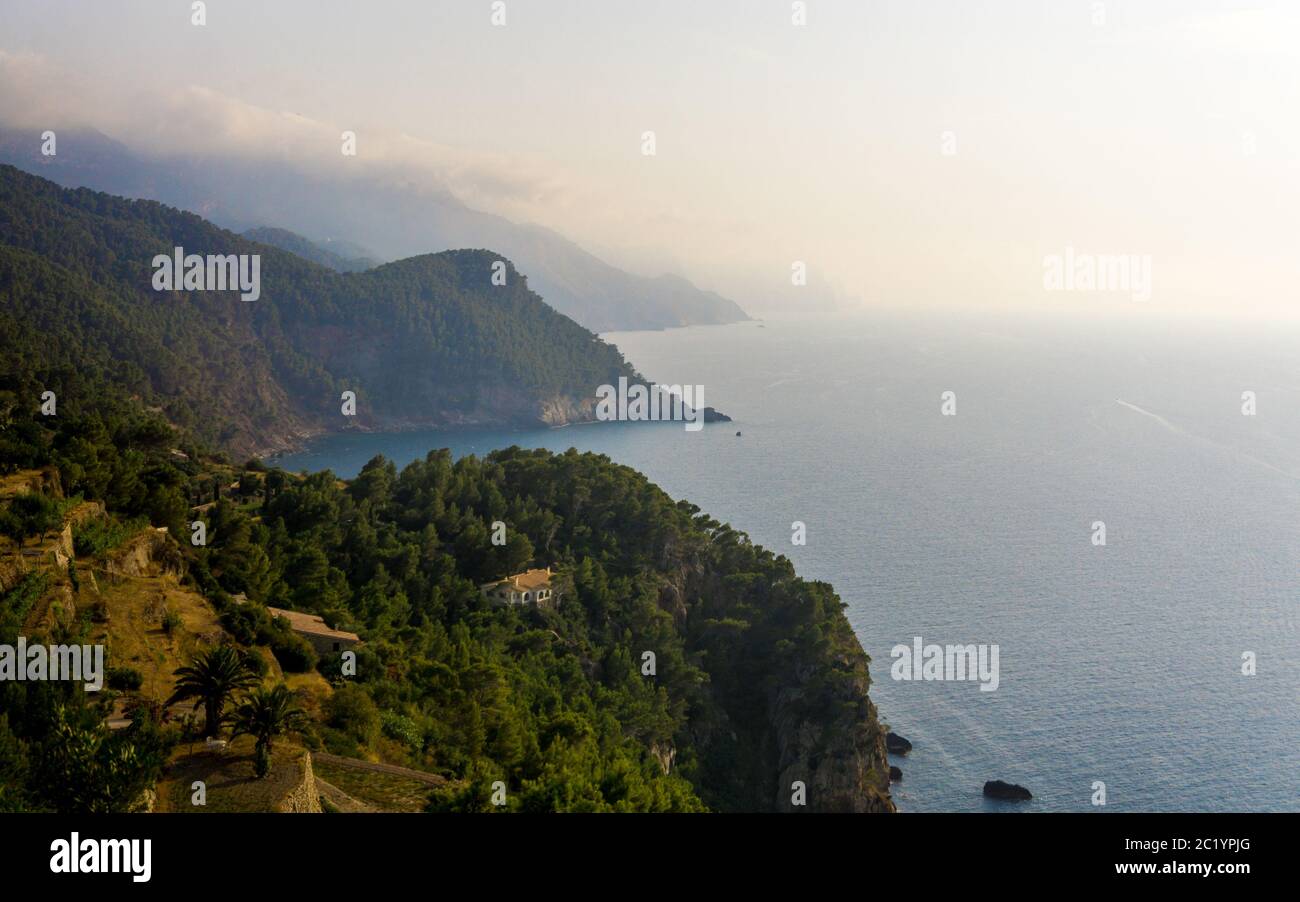 Beautiful view at the seaside of Majorca Spain, bay with turquoise blue ...