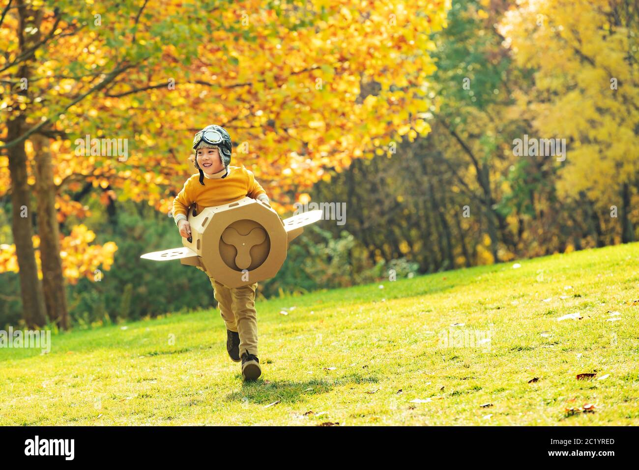 Happy little boy play to fly Stock Photo - Alamy
