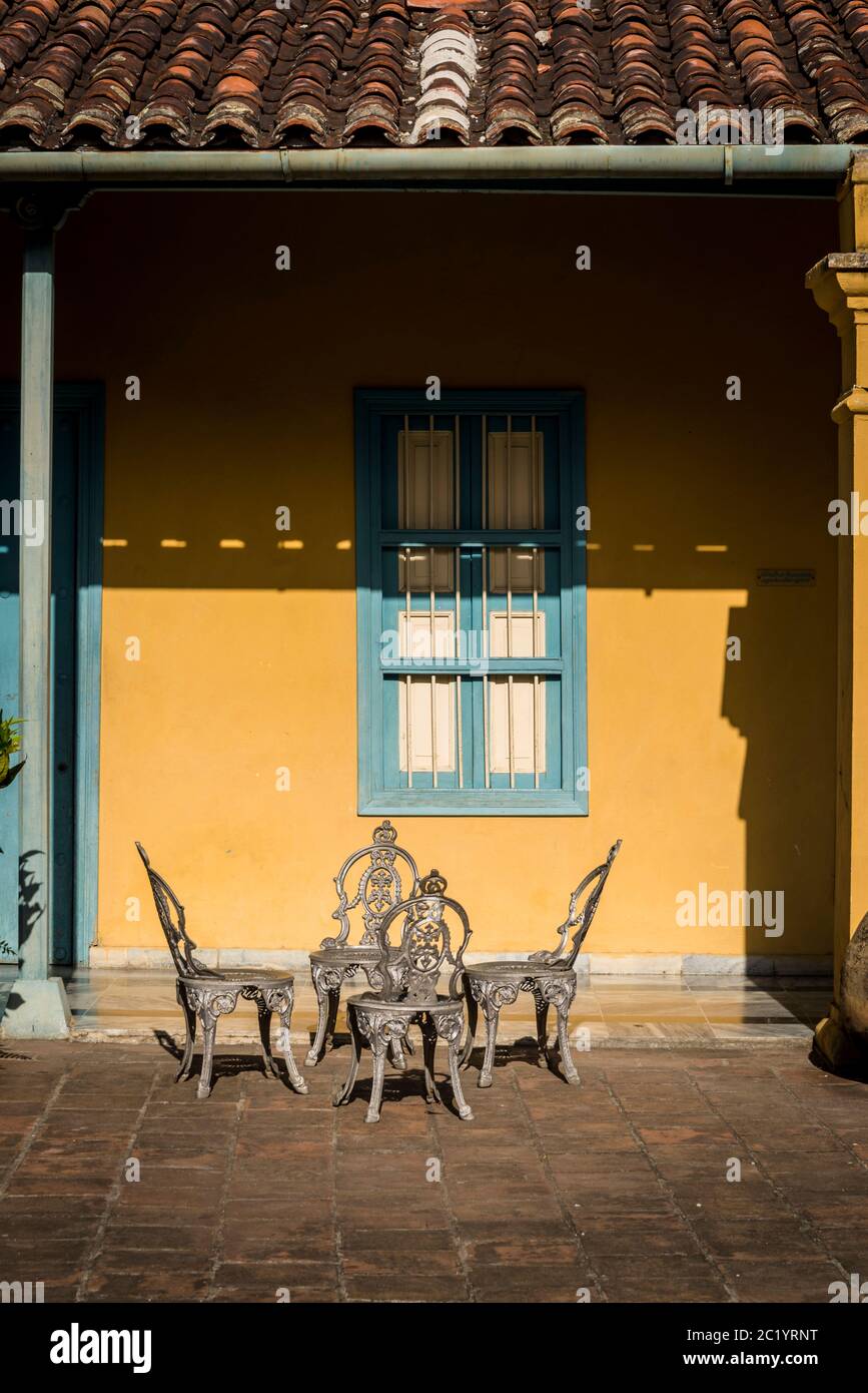 Table and chairs in the Atrium of the Museum of Decorative arts which ...