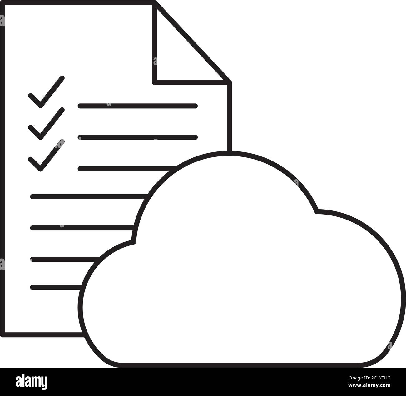 Document with check marks and cloud computing silhouette style icon design, Data archive and ...