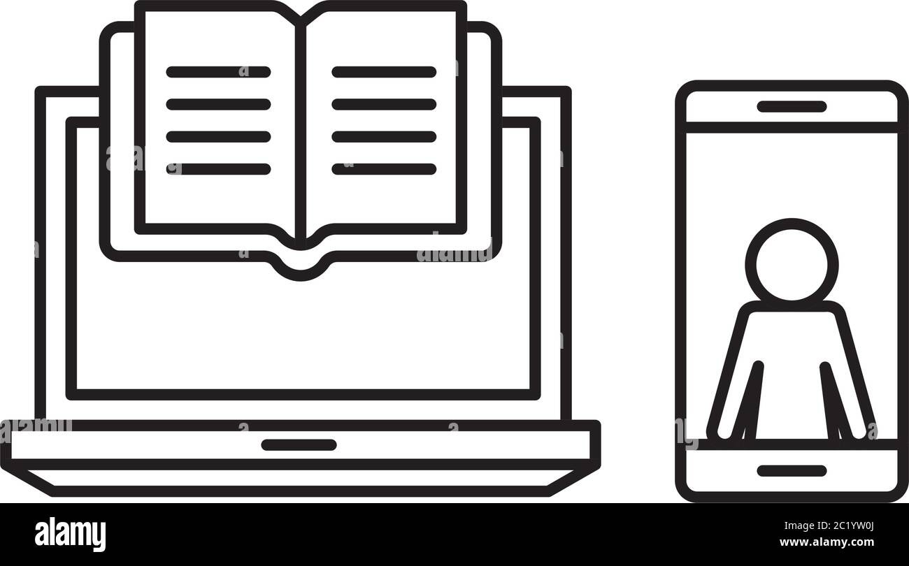 Ebook laptop and smartphone silhouette style icon design, Education ...