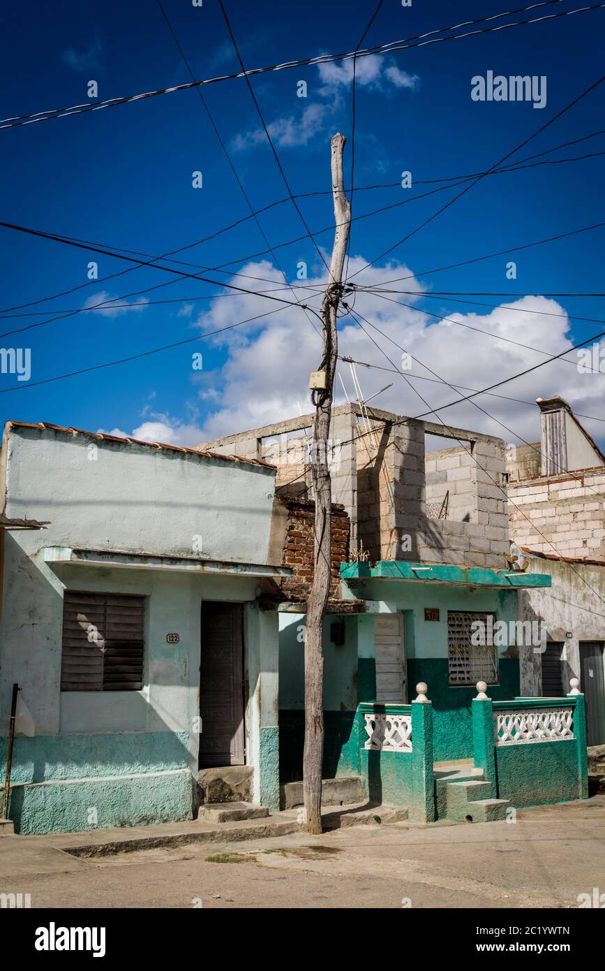 Street in the poor working class neighbourhood, Santa Clara, Cuba Stock ...