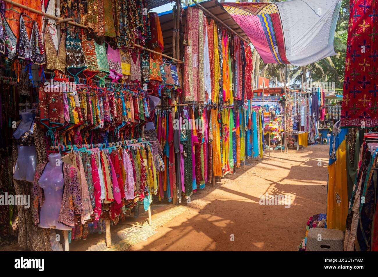 Indian bazaar benches with colorful saris and dresses, Day Market ...