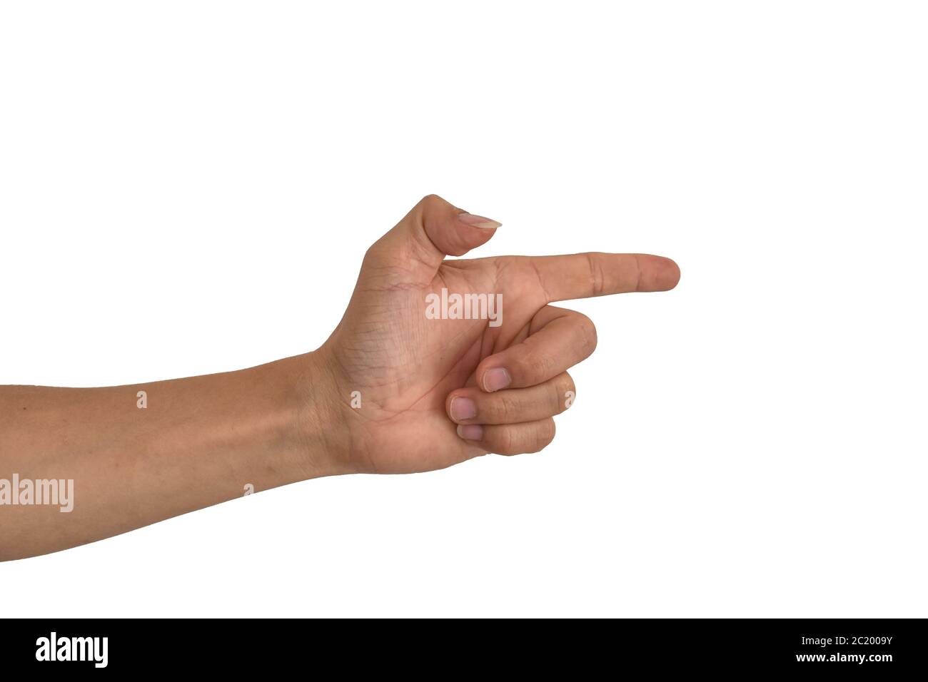 Close-up of male hand pointing. Isolated on white background Stock ...