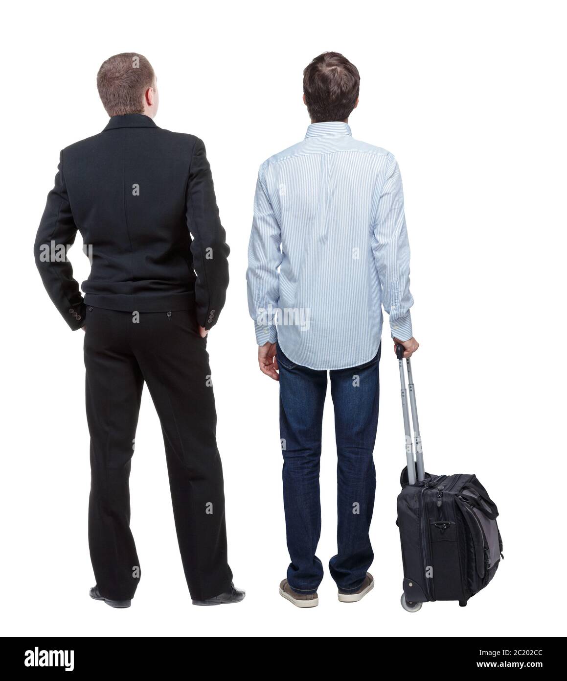 Back view of two business men in suit pointing. Business team ...