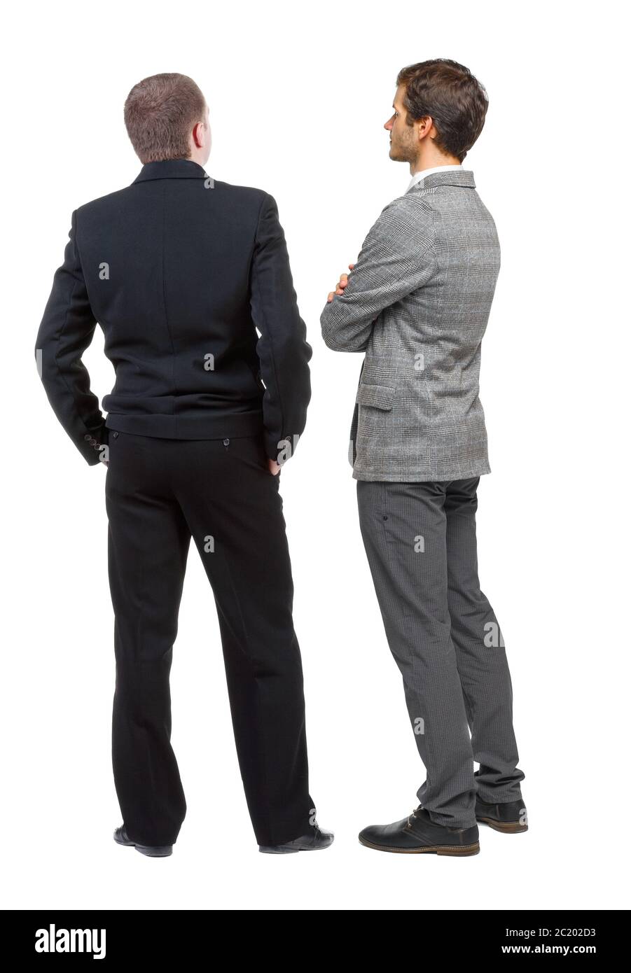 Back view of two business man in suit. Business team. Rear view people ...