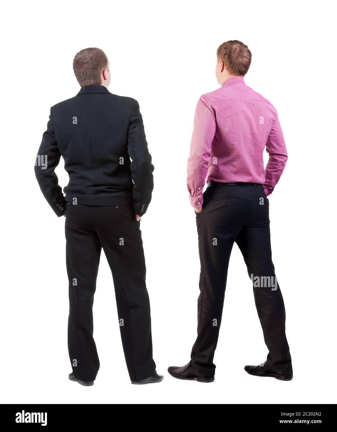 Back view of two business man in suit. Business team. Rear view people ...