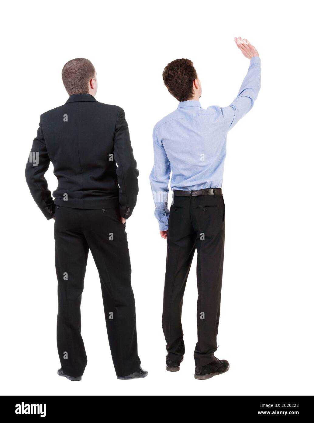 Back view of two business man in suit. Business team. Rear view people ...