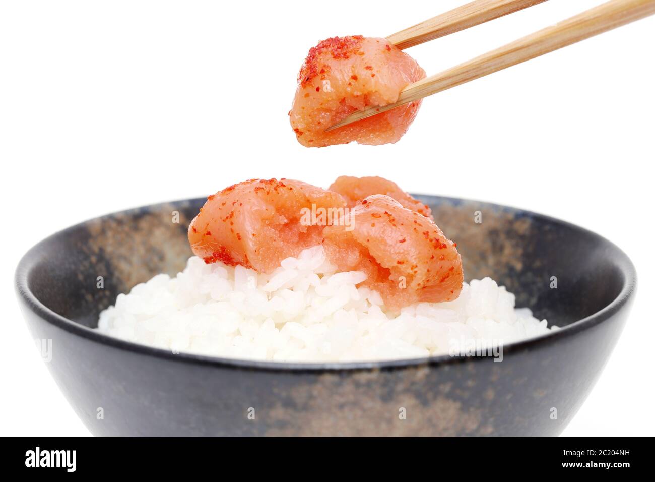 Japanese cooked white rice with mentaiko on white background Stock ...
