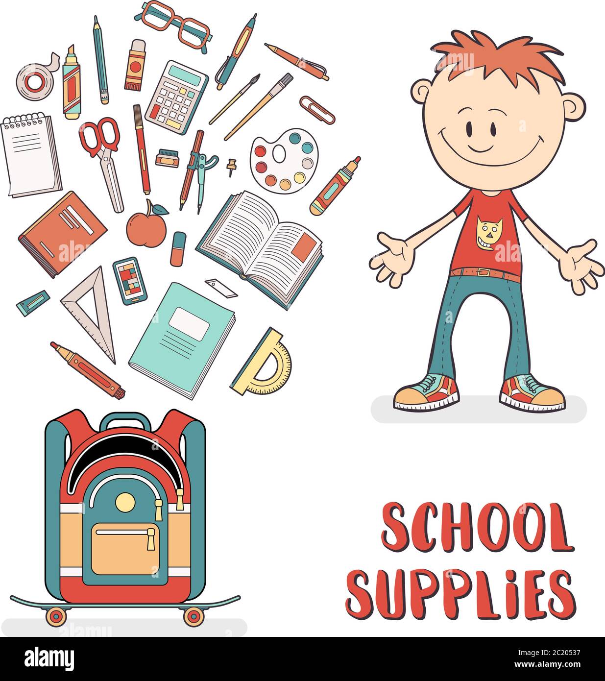School backpack supplies Stock Vector Images - Alamy