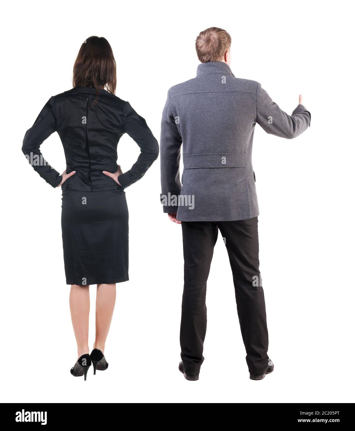 Back view of business couple in suit showing thumbs up. businessman and ...