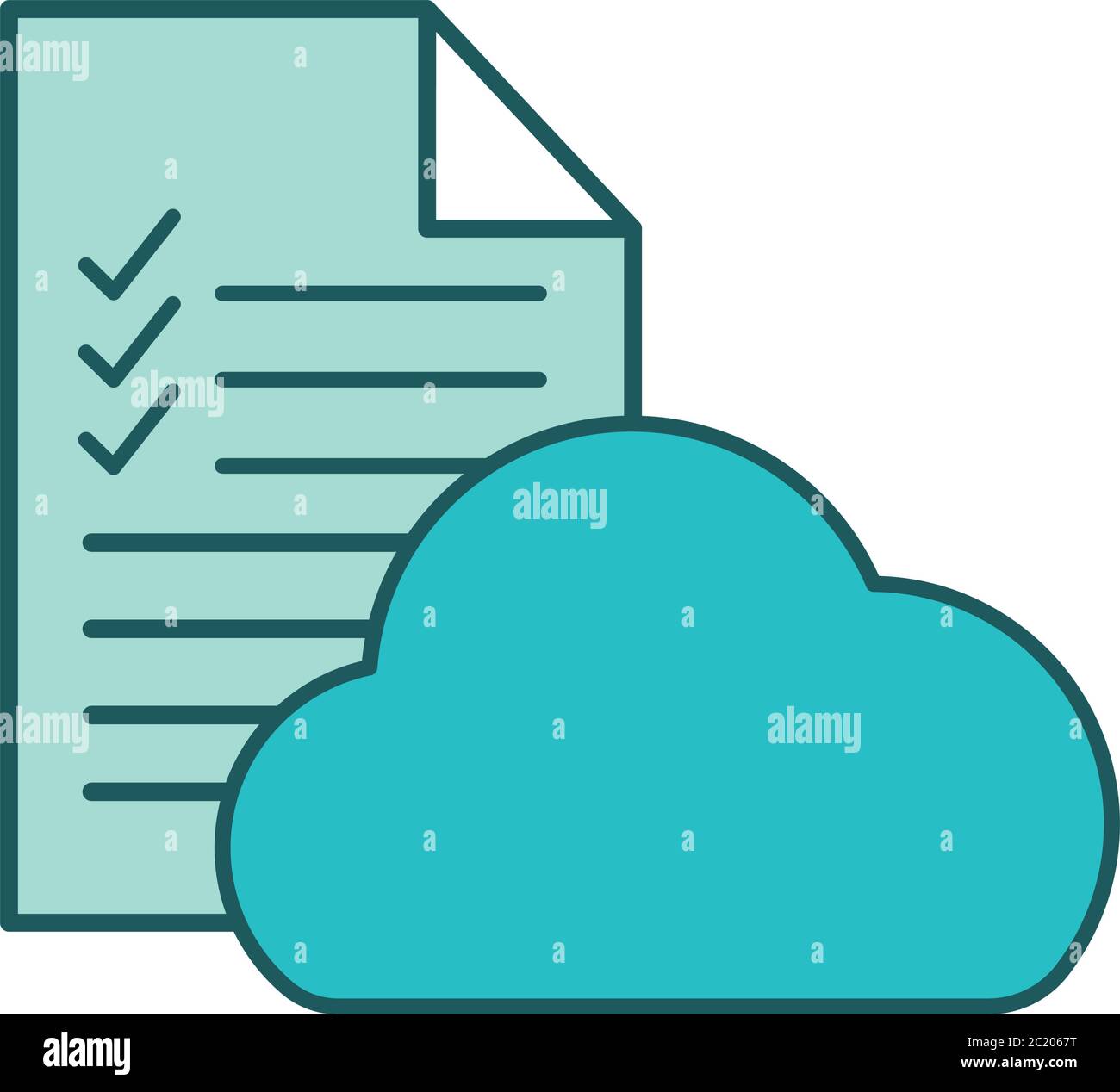 Document with check marks and cloud computing line and fill style icon design, Data archive and ...