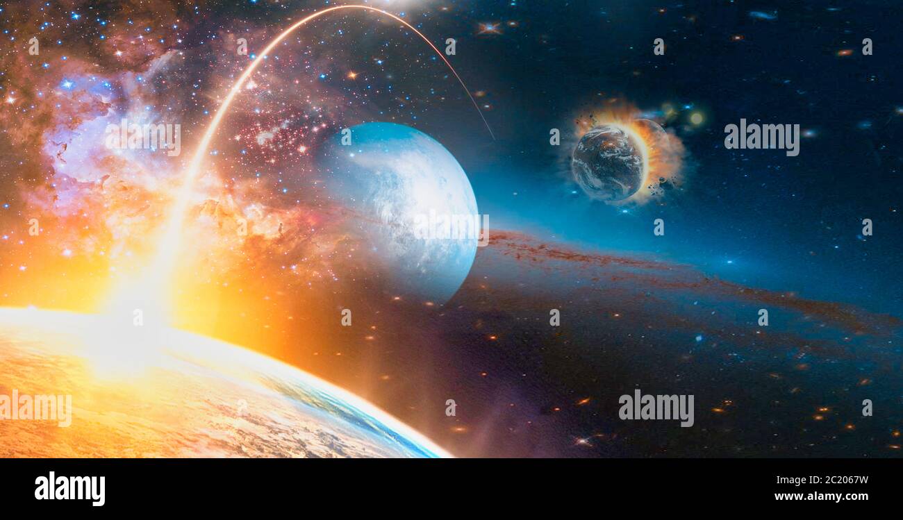 Landscape of Planet, Sunrise and Earth view from space. (Elements of ...