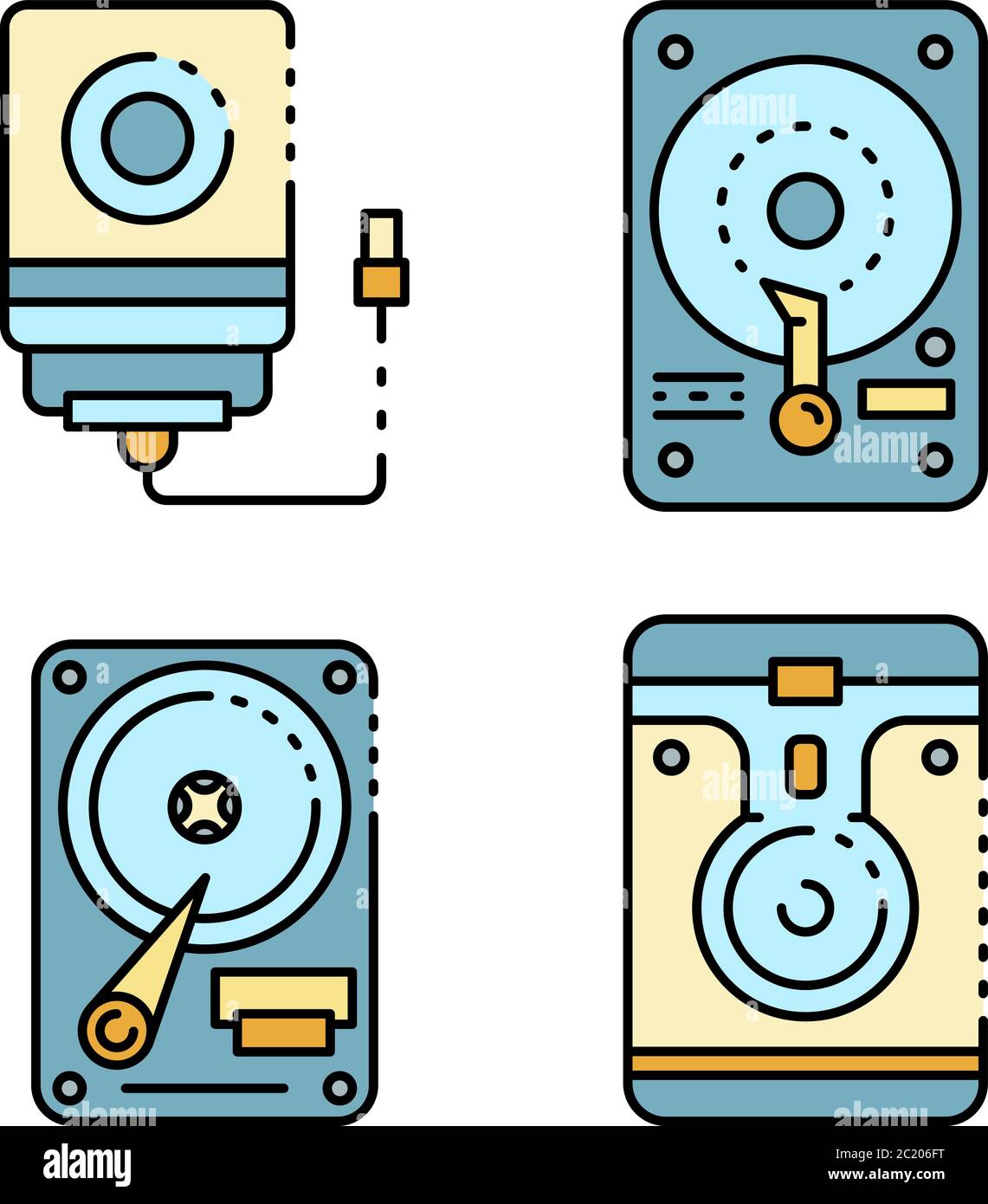 Hard disk icons set line color vector Stock Vector Image & Art - Alamy