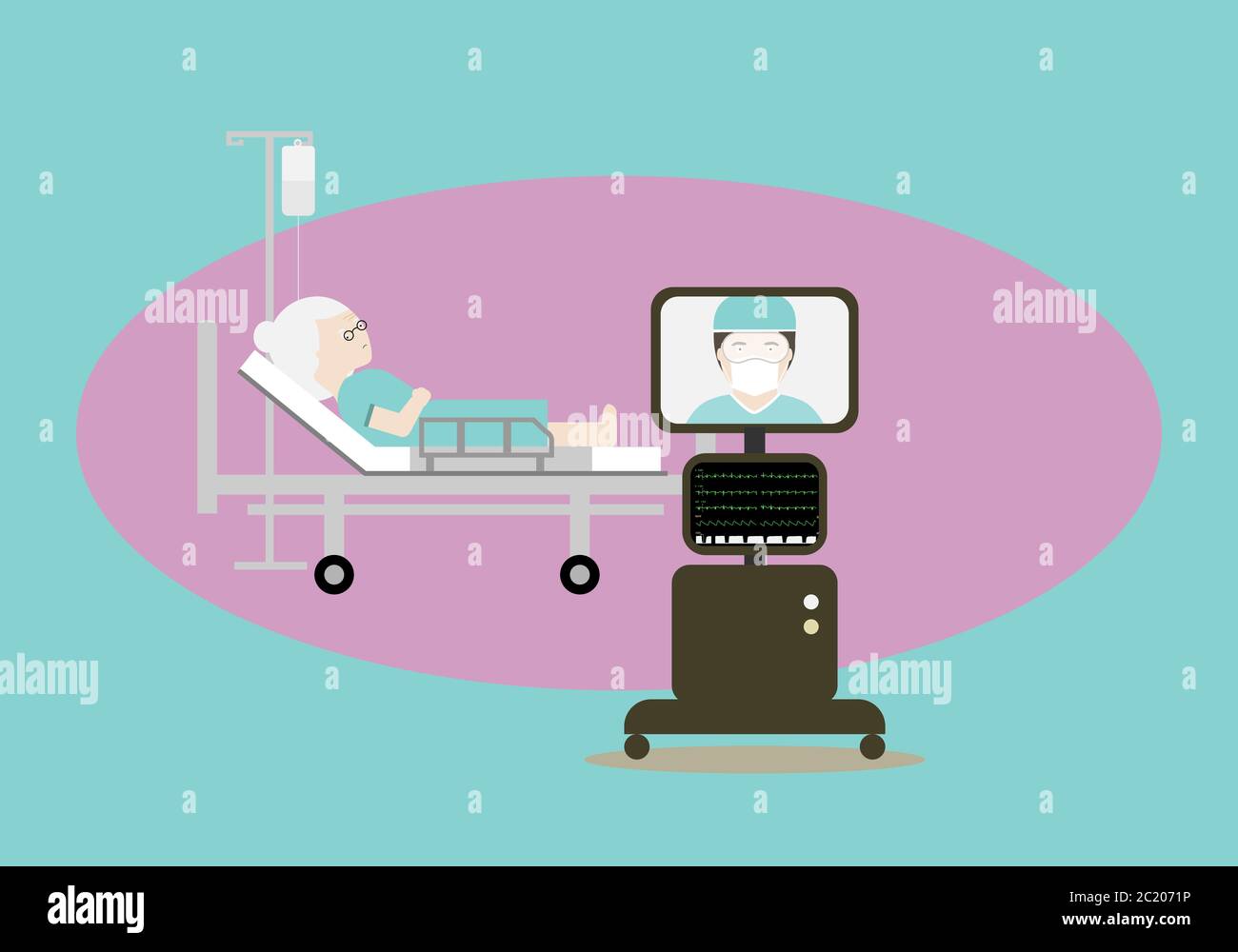 Concepts of using robot in healthcare. Illustration of robot with ...