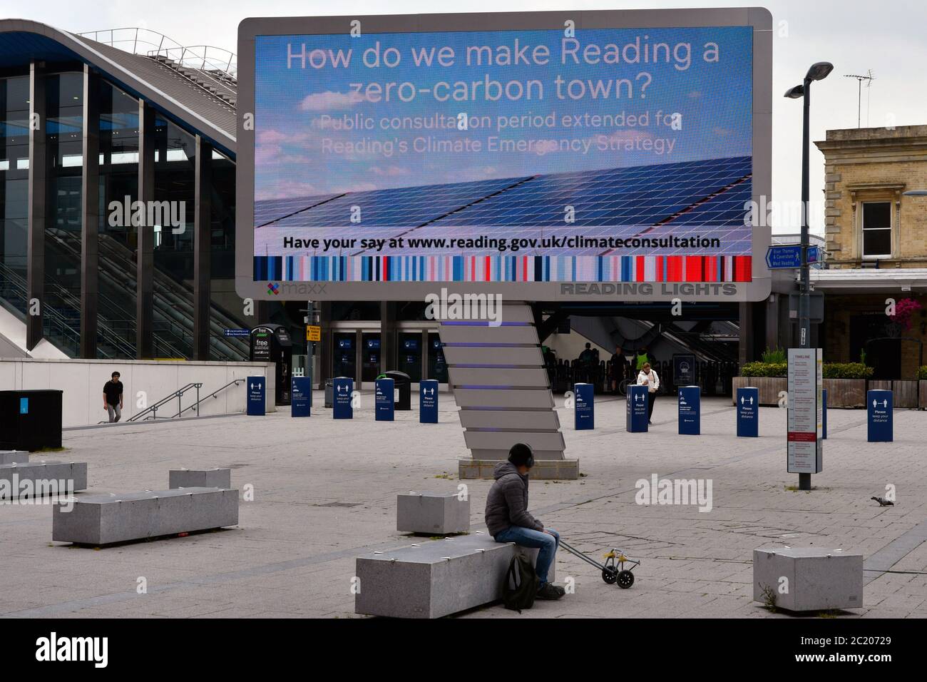 Large signage outside Reading Station showing new station pedestrian ...
