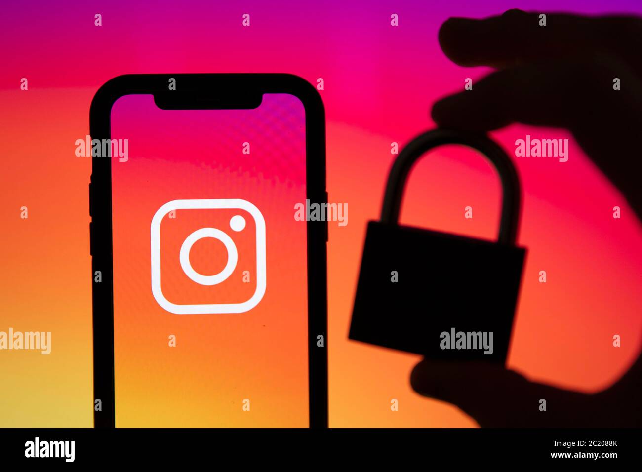 LONDON, UK - June 2020: Instagram logo on a smartphon with a security ...