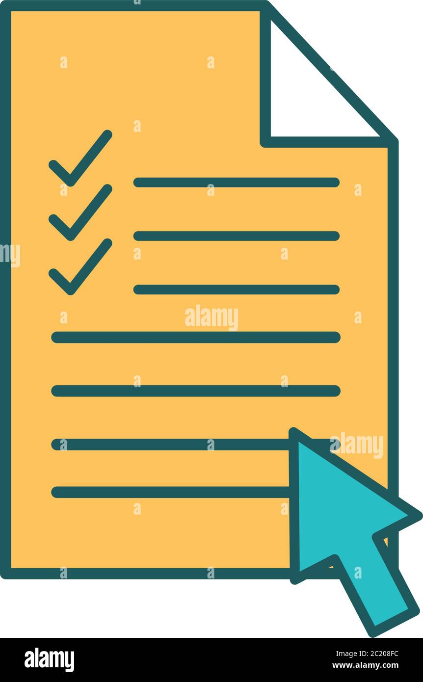 Document with check marks and cursor arrow line and fill style icon design, Data archive and ...