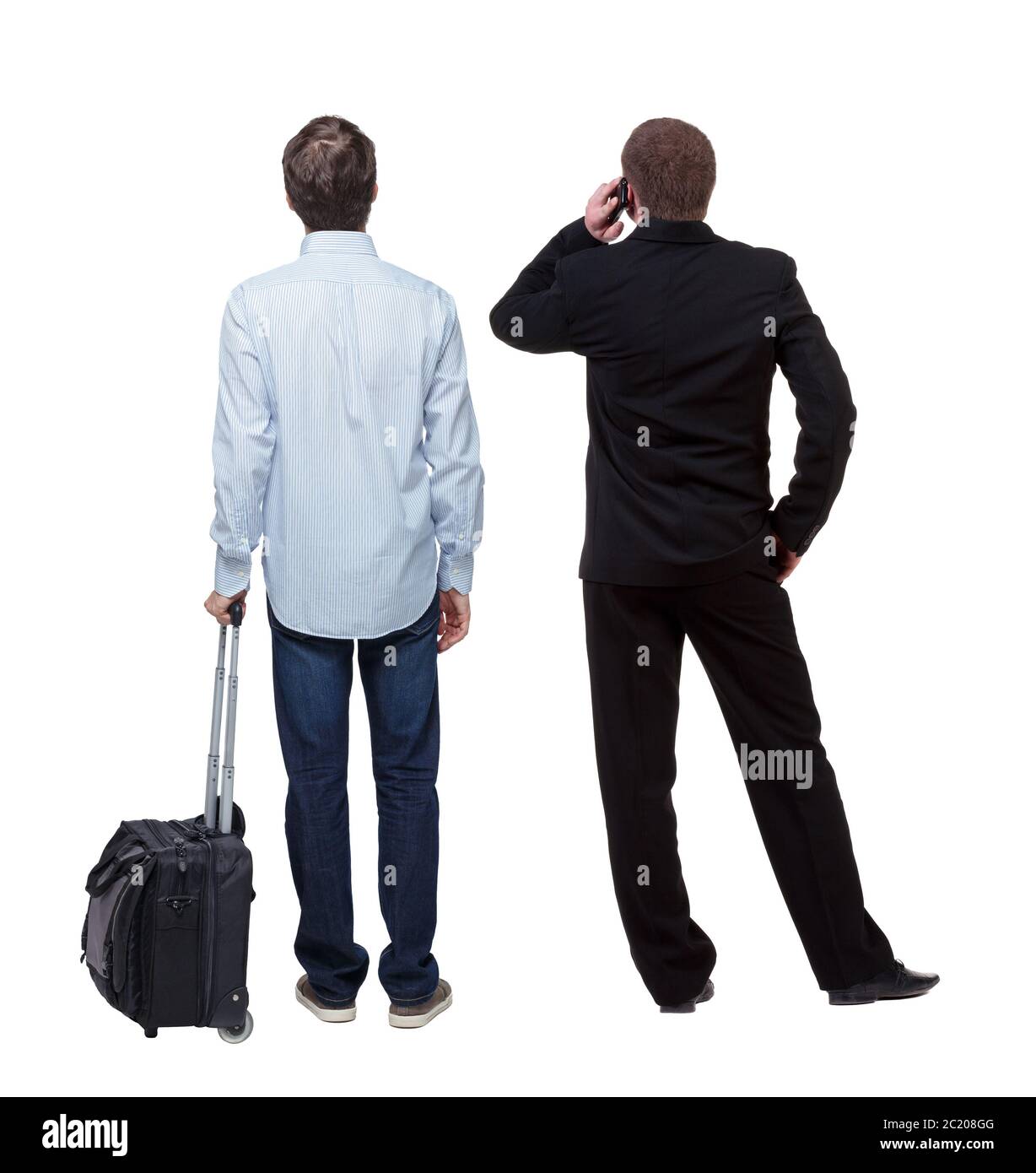Back view of two business men in suit pointing. Business team ...