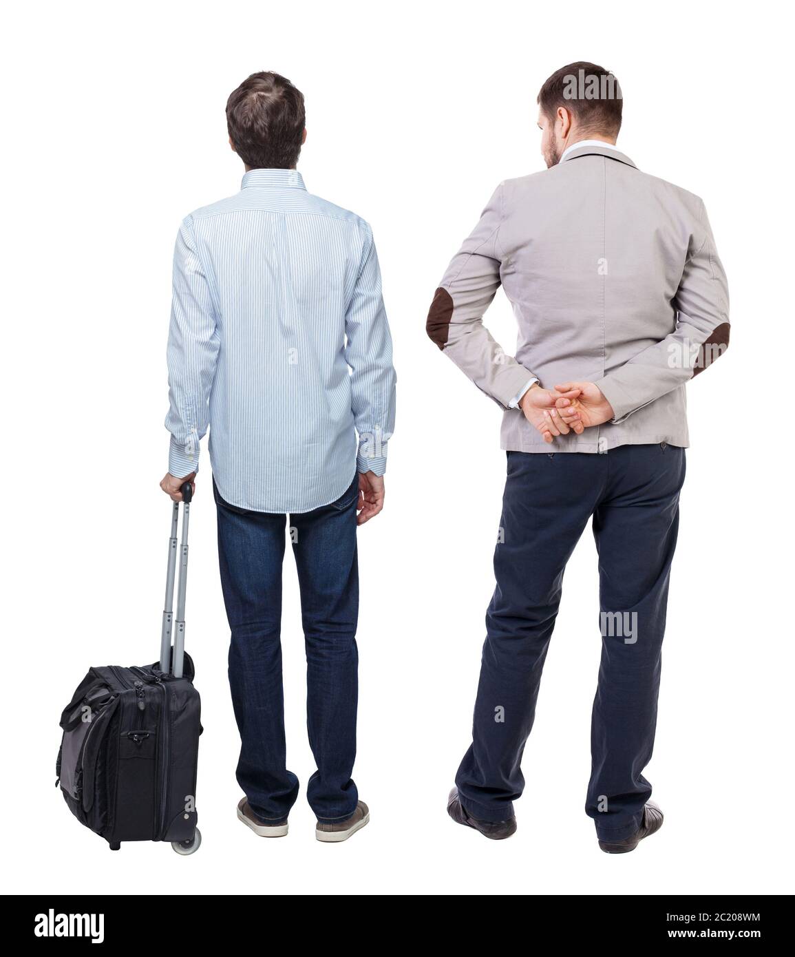 Back view of two business men in suit pointing. Business team ...
