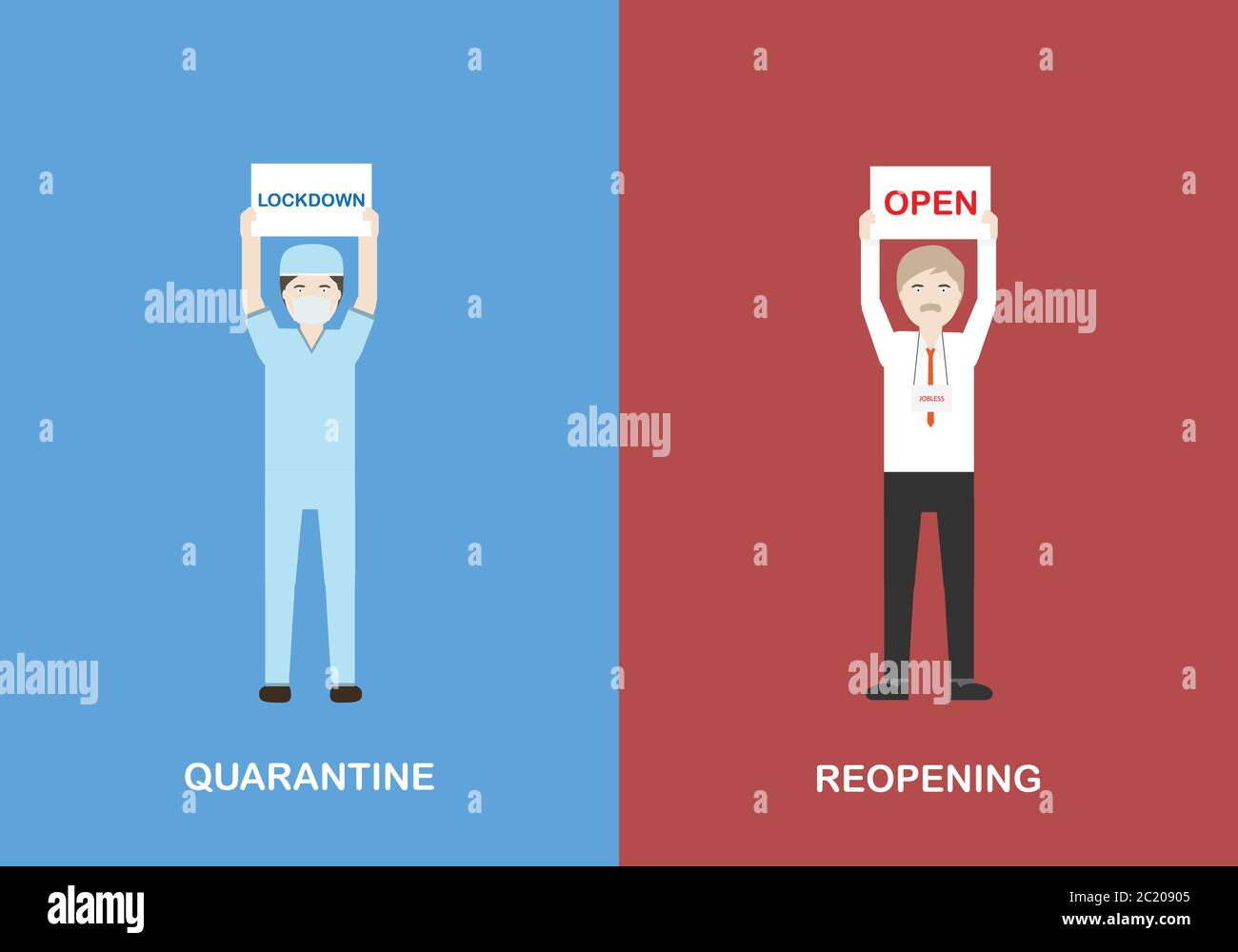 Concepts of lockdown or open the country in pandemic coronavirus ...