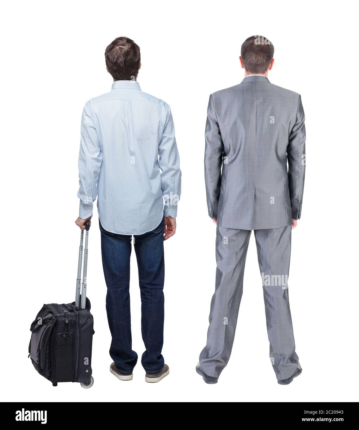 Back view of two business men in suit pointing. Business team ...