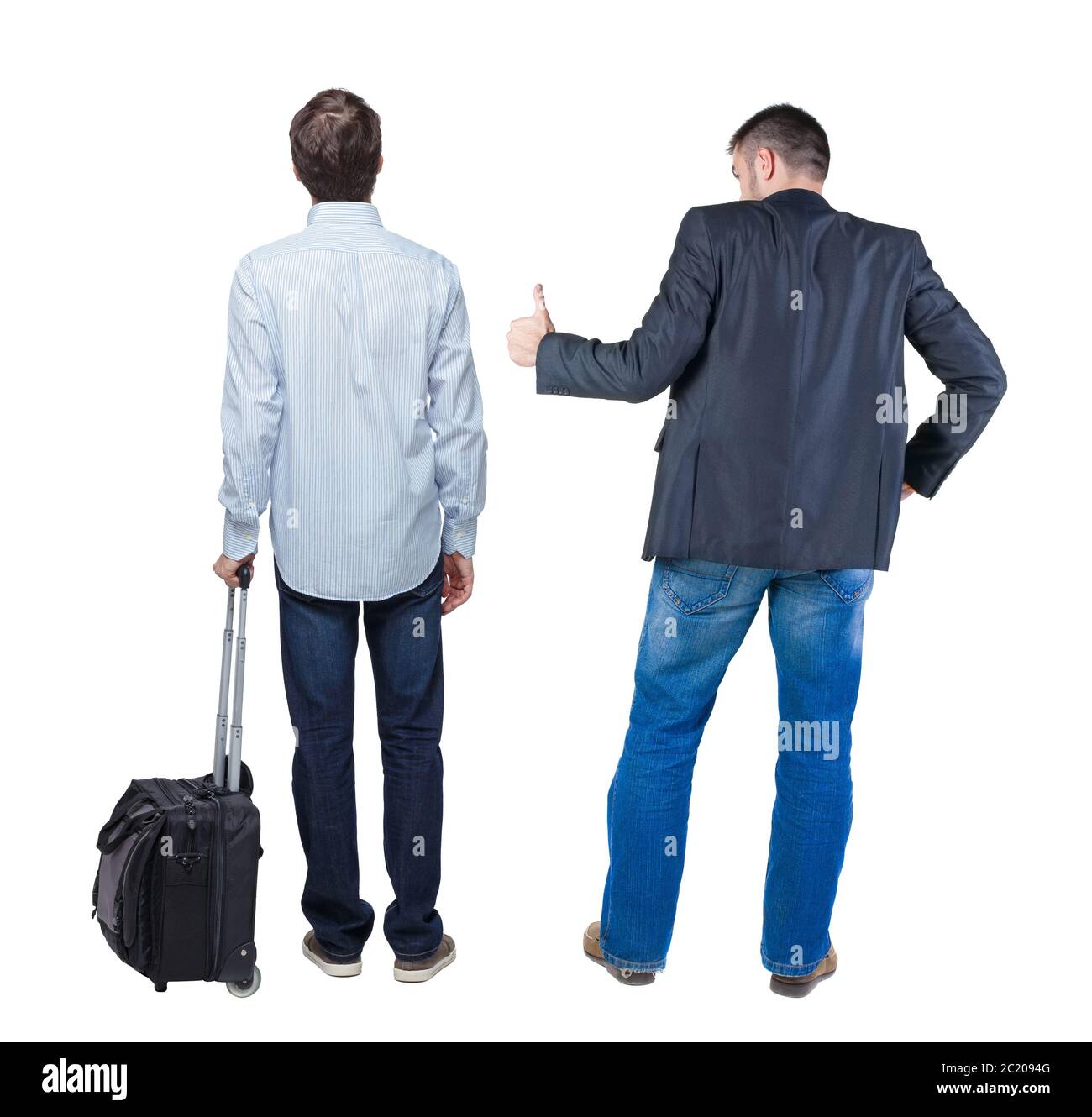 Back view of two business men in suit pointing. Business team ...