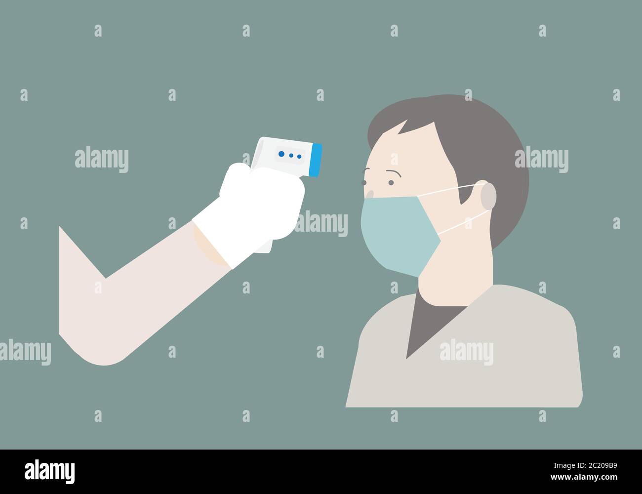 Doctor taking temperature measurement for screening fever of a man with ...
