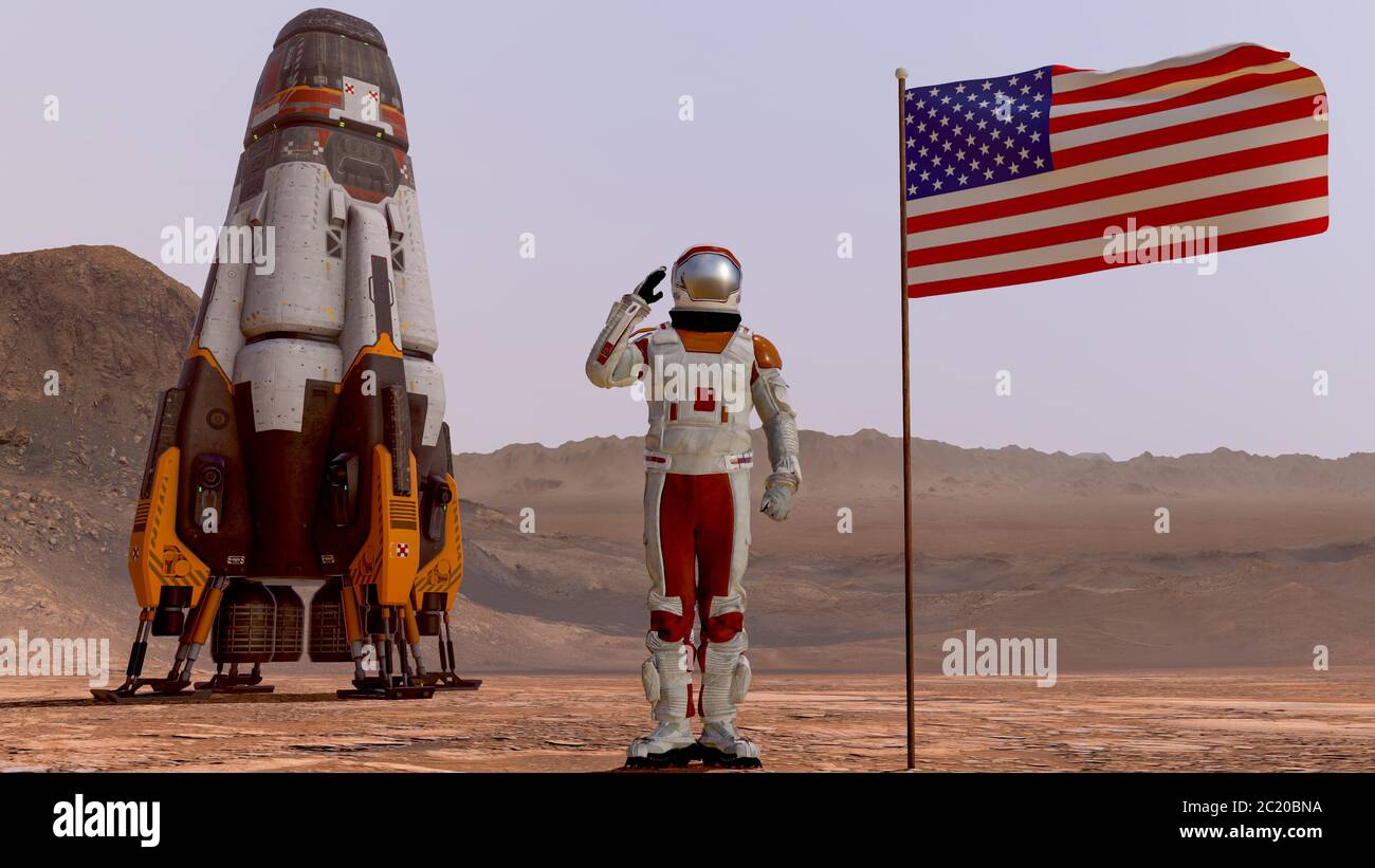 Astronaut saluting the American flag. Exploring Mission To Mars ...