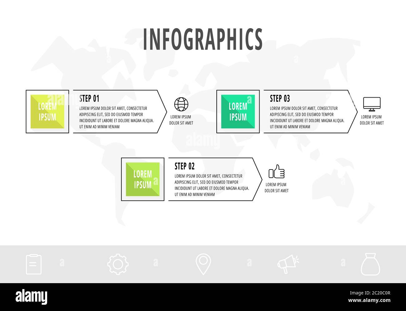 Vector infographics design template with arrows. Three steps. Modern line concept can be used ...