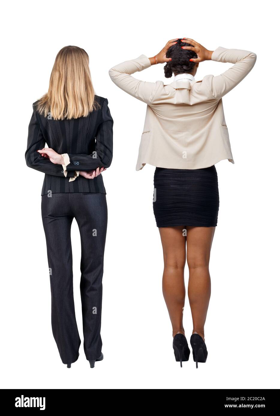 Back view of two business woman in suit. Business team. Rear view ...