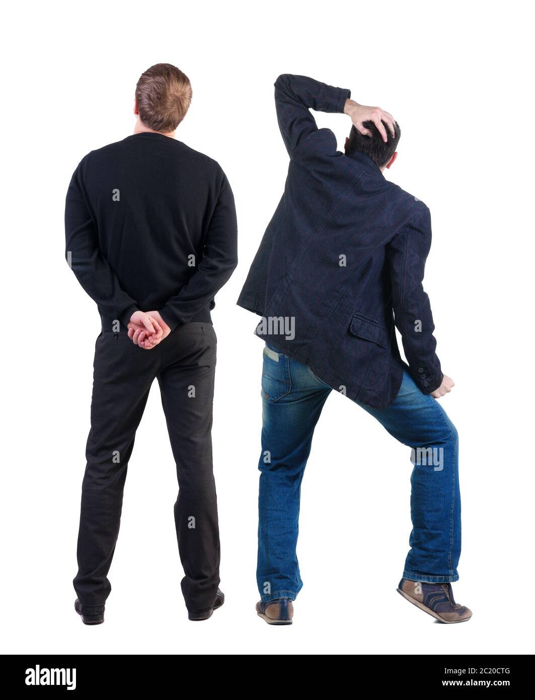 Back view of two business man in suit. Business team. Rear view people ...
