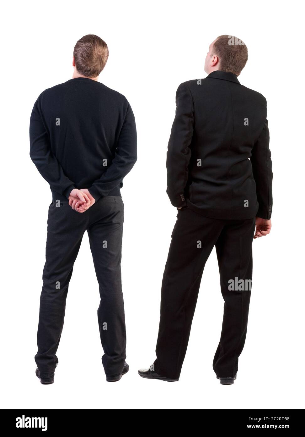 Back view of two business man in suit. Business team. Rear view people ...
