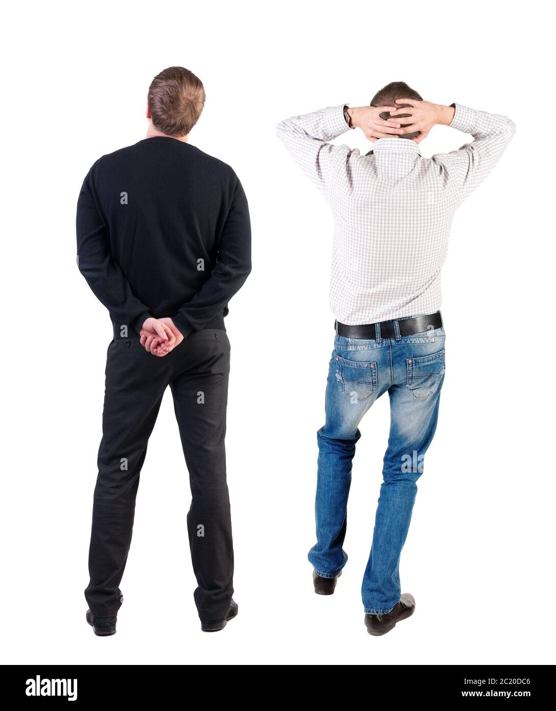 Back view of two business man in suit. Business team. Rear view people ...