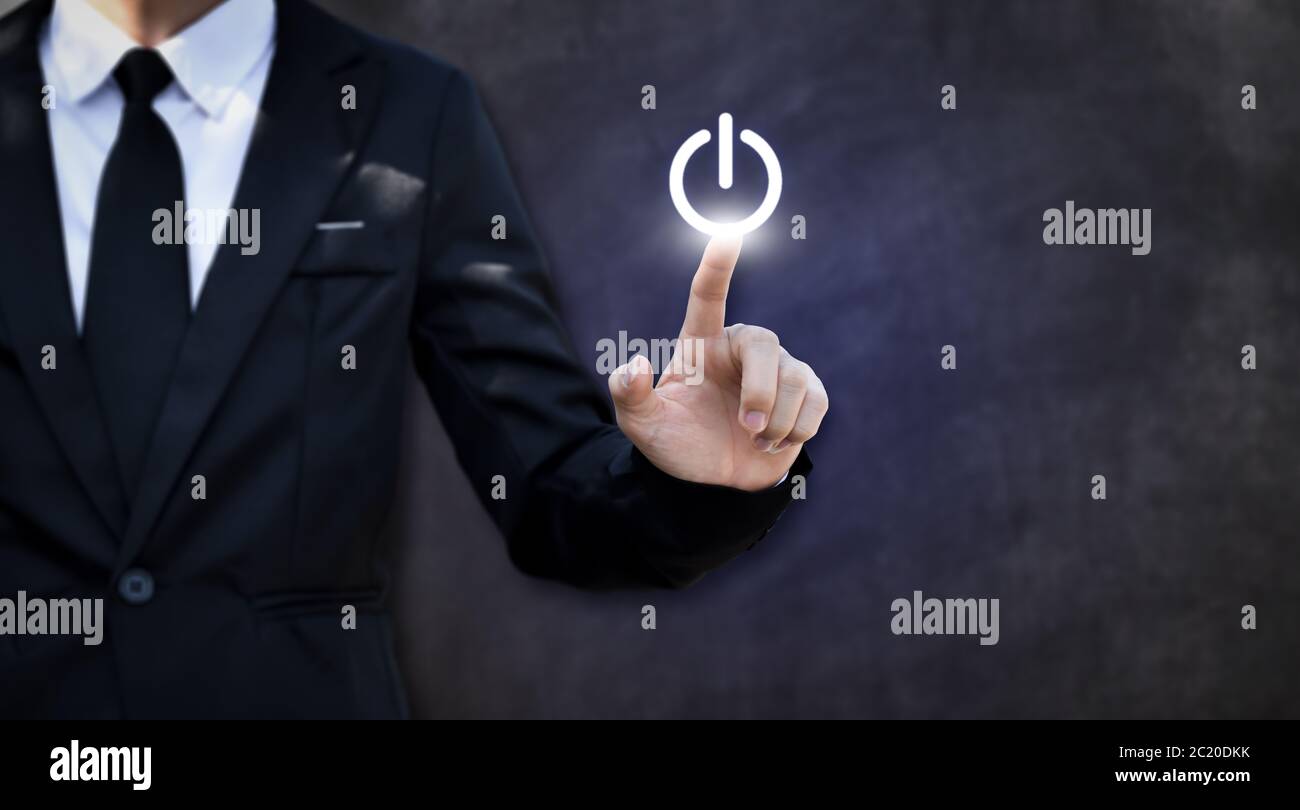 Hand power button hi-res stock photography and images - Alamy
