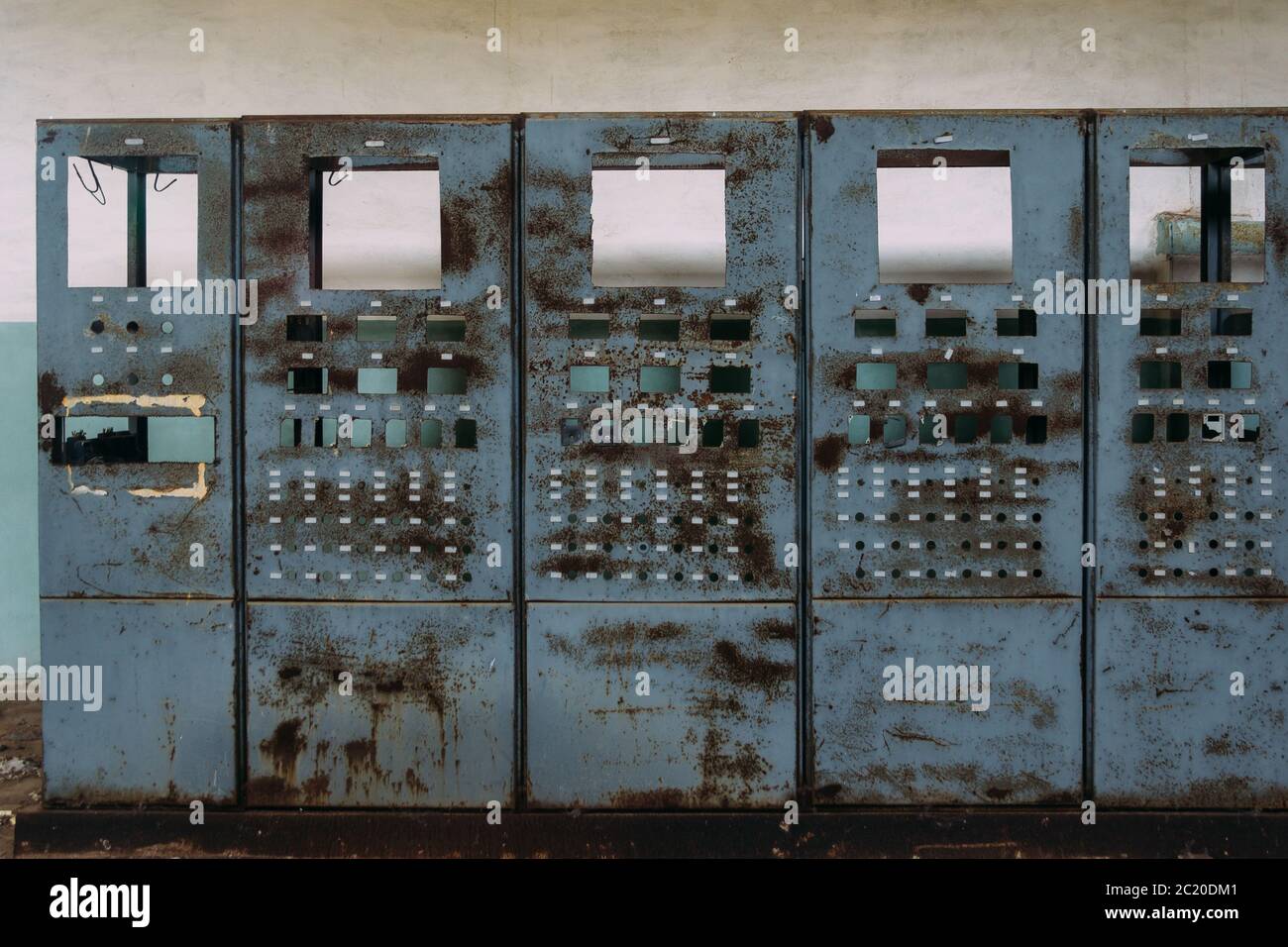 Broken electrical switchgear cabinets with control panels in abandoned ...