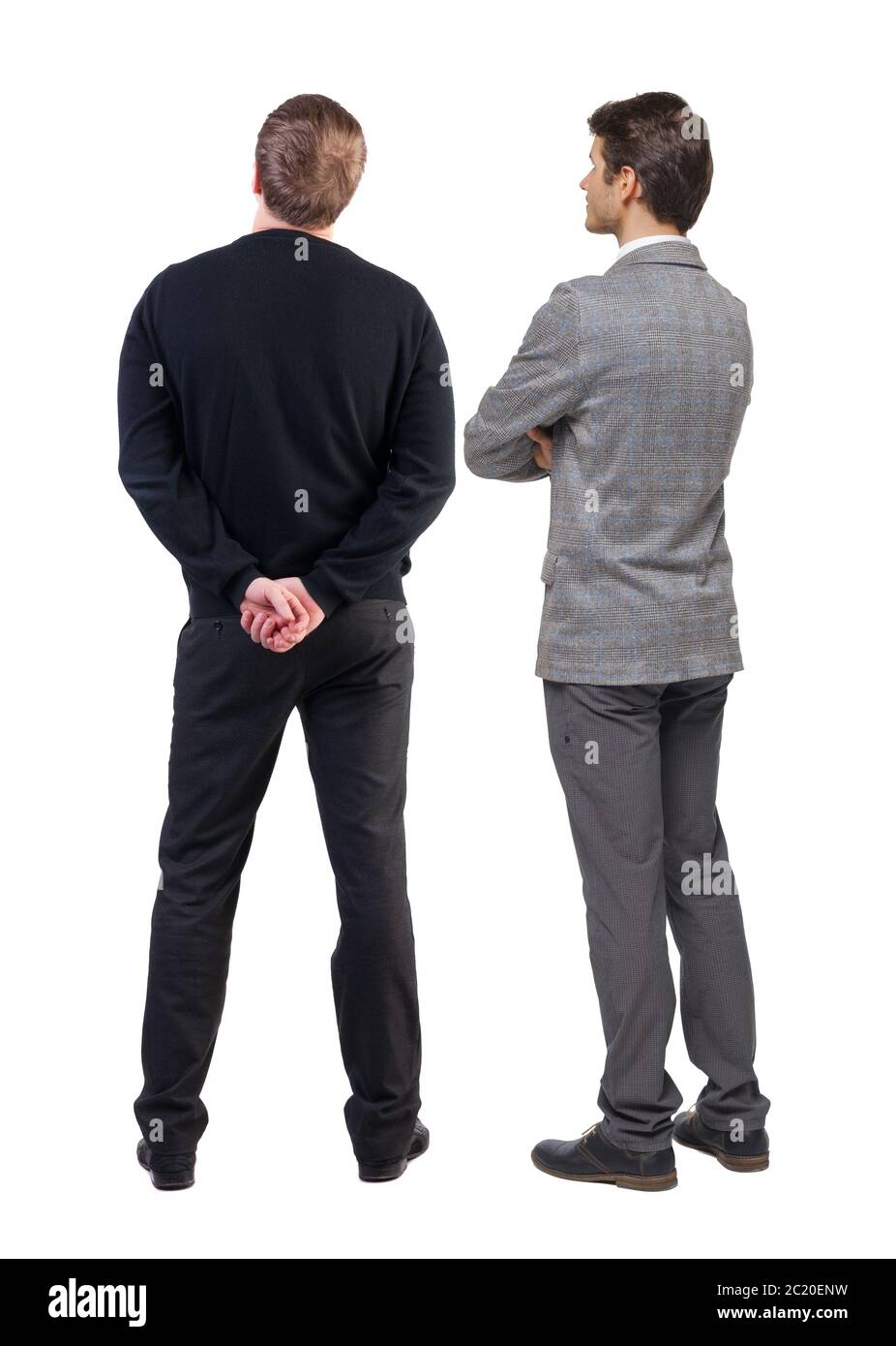 Back view of two business man in suit. Business team. Rear view people ...