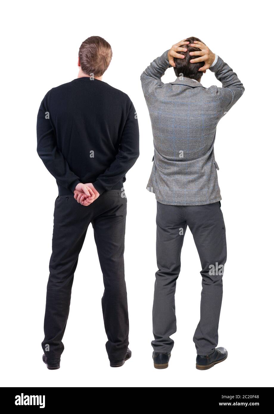 Back view of two business man in suit. Business team. Rear view people ...