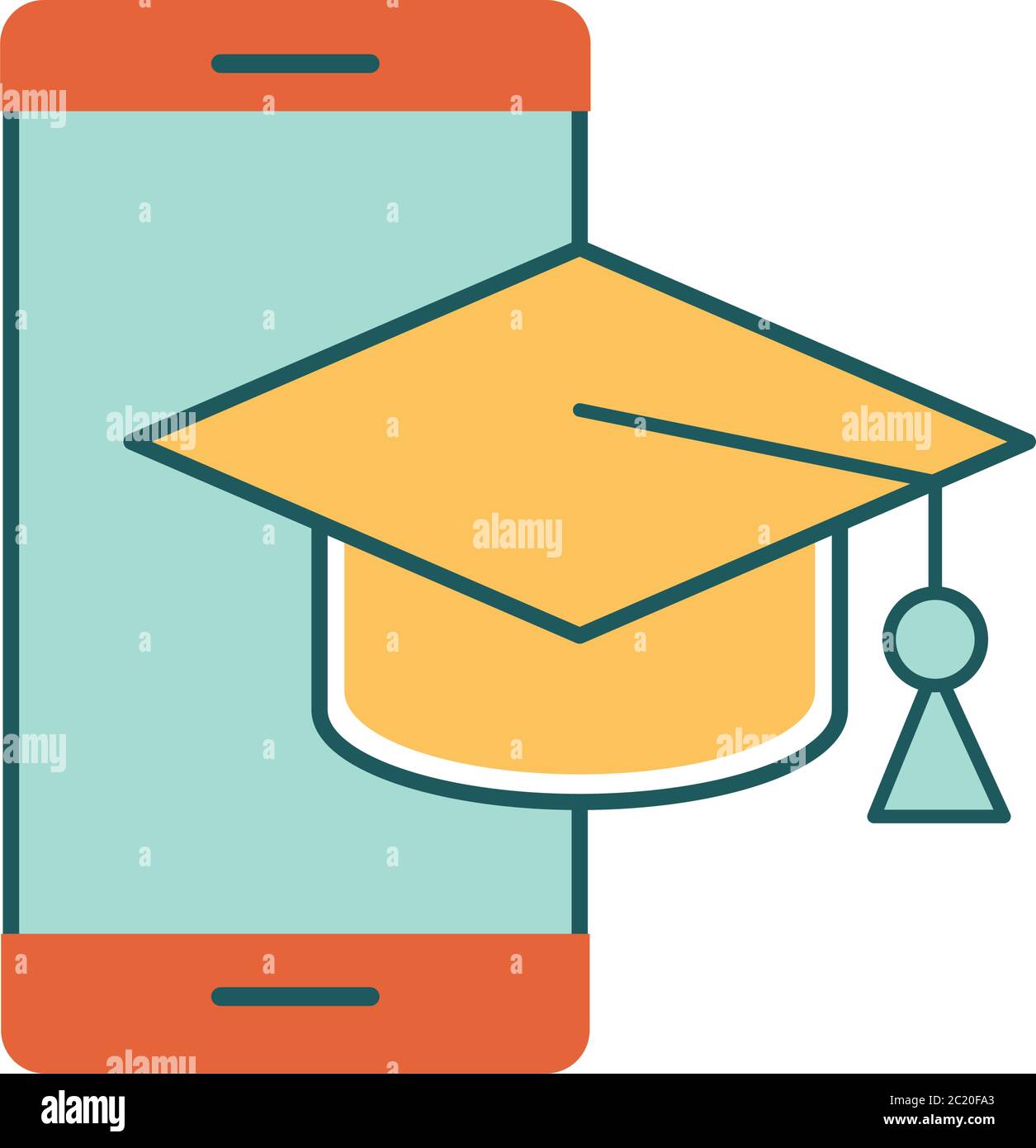 smartphone with graduation cap line and fill style icon design, Education online and elearning ...