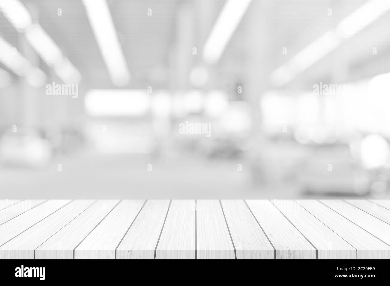 Empty white table top, counter over blur white bokeh light background ...