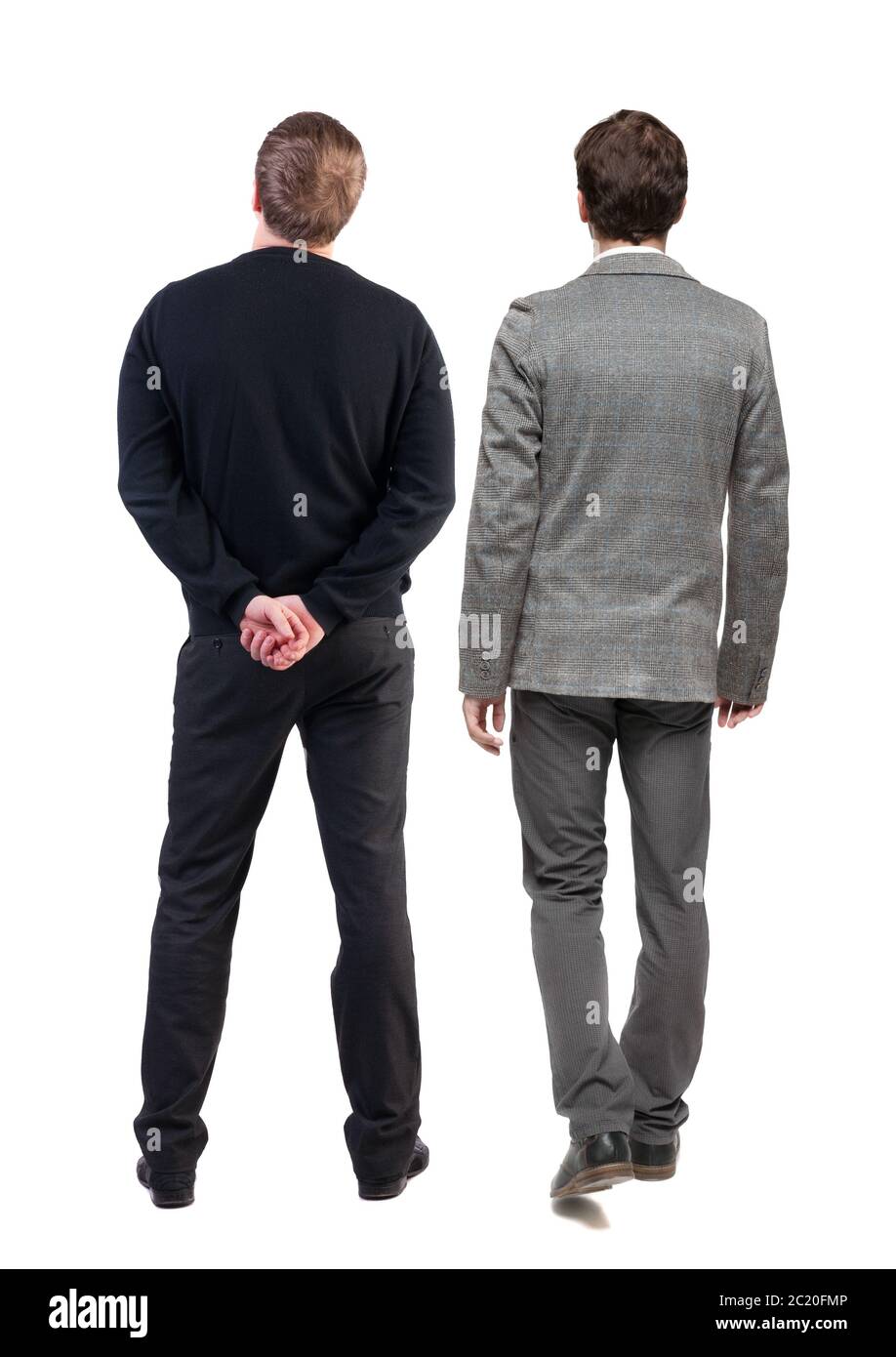 Back view of two business man in suit. Business team. Rear view people ...