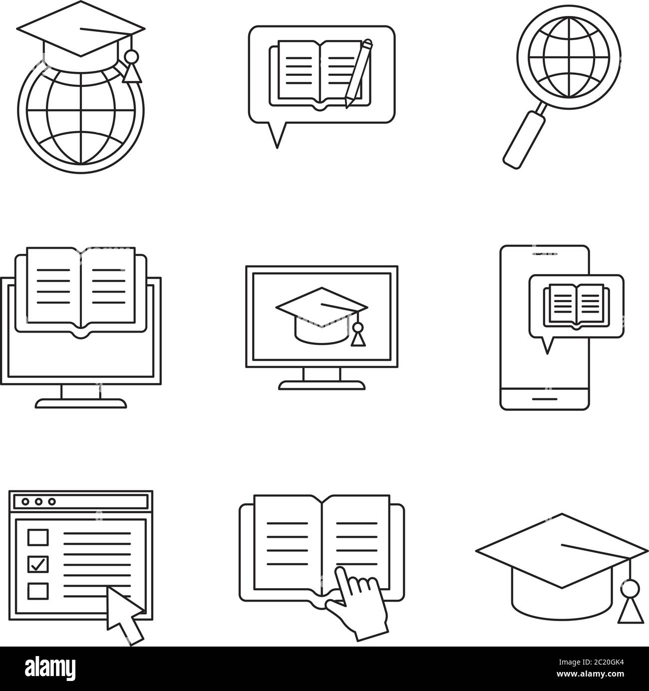 silhouette style icon set design, Education online and elearning theme ...